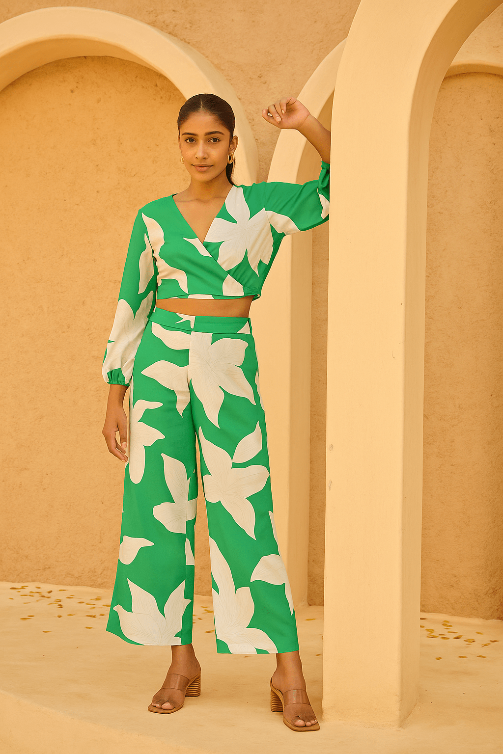 Soleil Bloom Crop Top with Flared Pants - Green – Tasuvure X MW